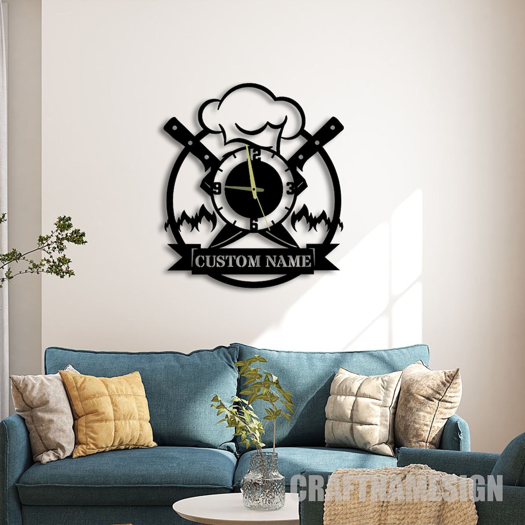 Custom Chef Cook Wall Clock Metal Decoration, Vintage Decor for Kitchen ...