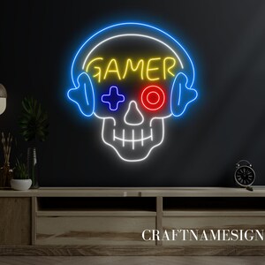 Skull Gamer Led Sign, Game Controller Neon Sign, Custom Neon Sign, Game ...