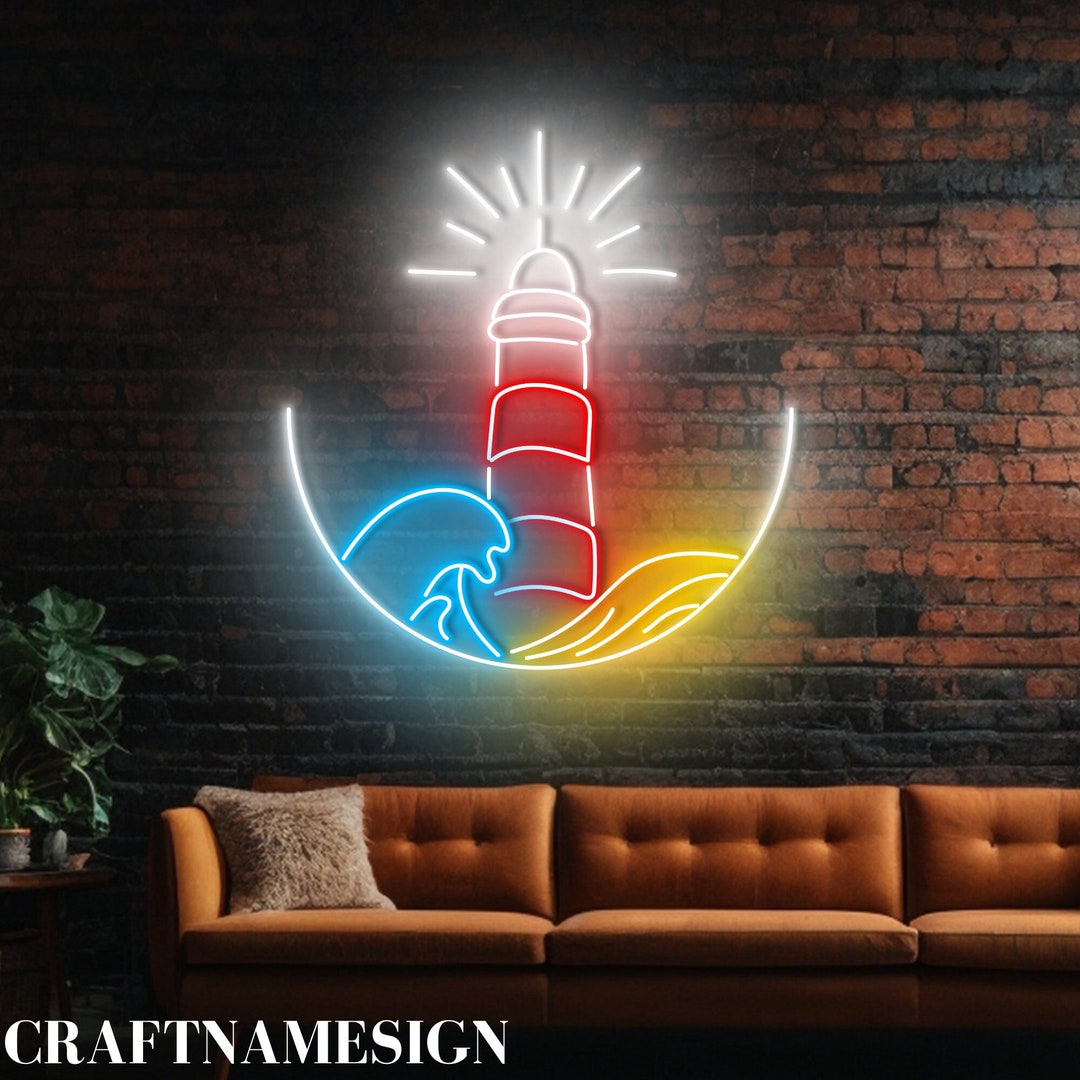 Lighthouse Neon Sign, Beach Lighthouse Waves Led Sign, Custom Neon Sign ...