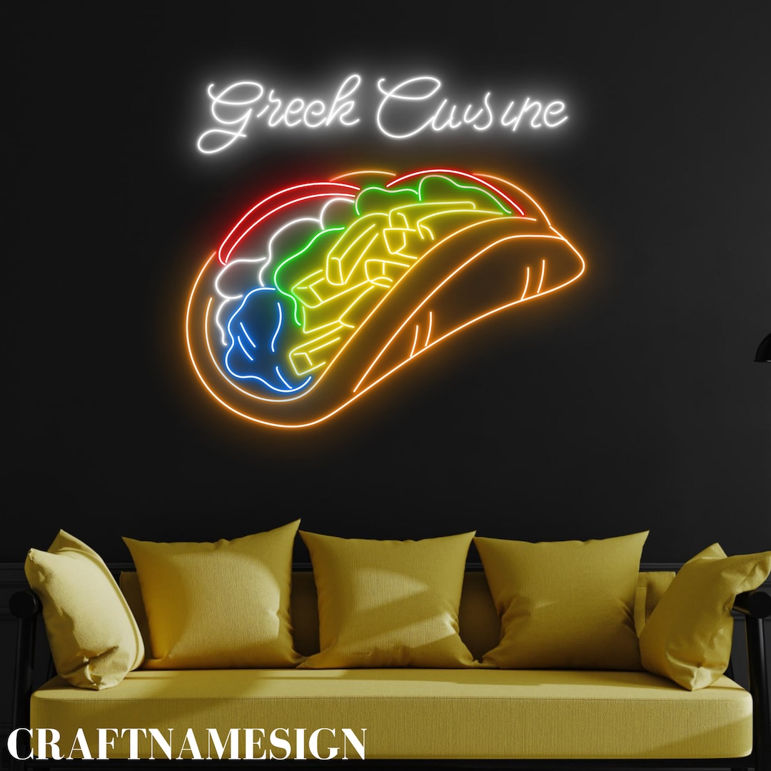 Greek Cuisine Neon Sign, Greek Gyro Meat Potato Led Sign, Custom Neon ...