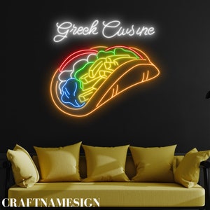 Greek Cuisine Neon Sign, Greek Gyro Meat Potato Led Sign, Custom Neon ...