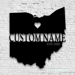 Custom Ohio Map Metal Wall Art LED Light - Personalized Ohio State Name ...