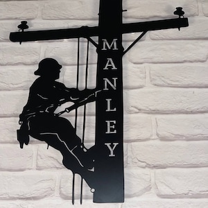 Personalized US Lineman Metal Wall Art With LED Light, Custom Lineman ...