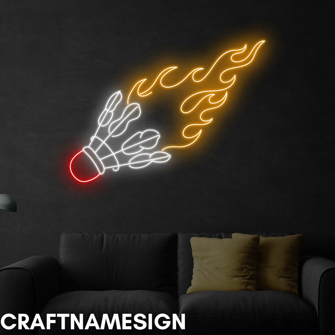 Badminton Fire Neon Sign, Fire Badminton Led Sign, Custom Neon Sign ...