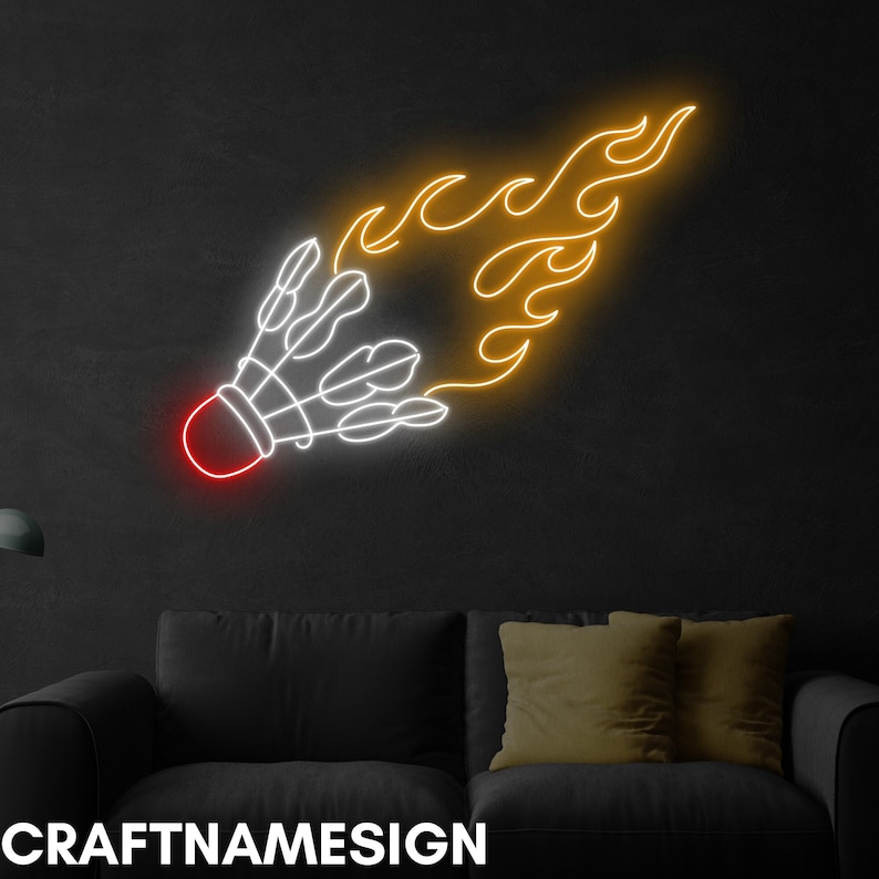 Badminton Fire Neon Sign, Fire Badminton Led Sign, Custom Neon Sign ...