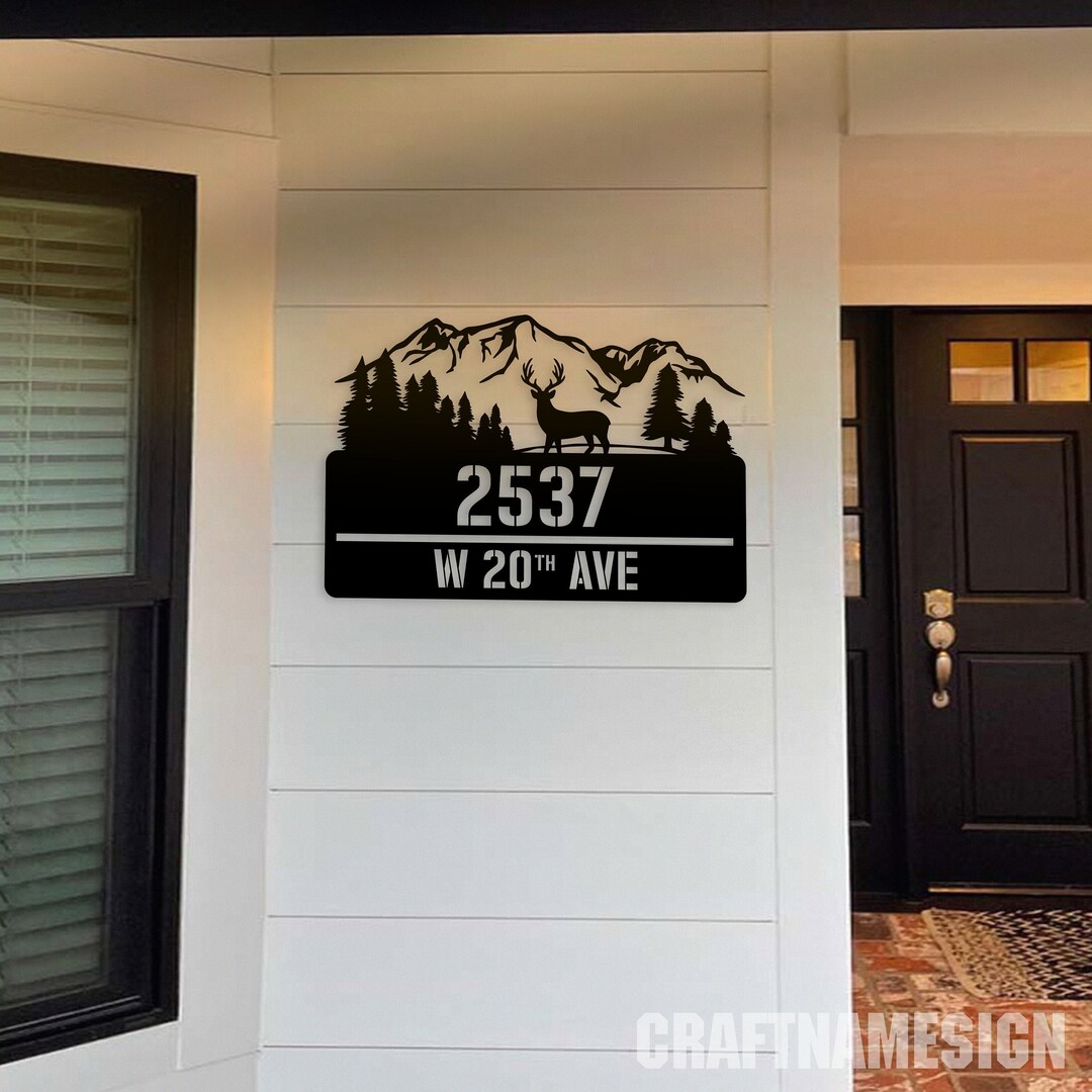 Custom Deer Mountain House Number Metal Address Sign, Custom House ...