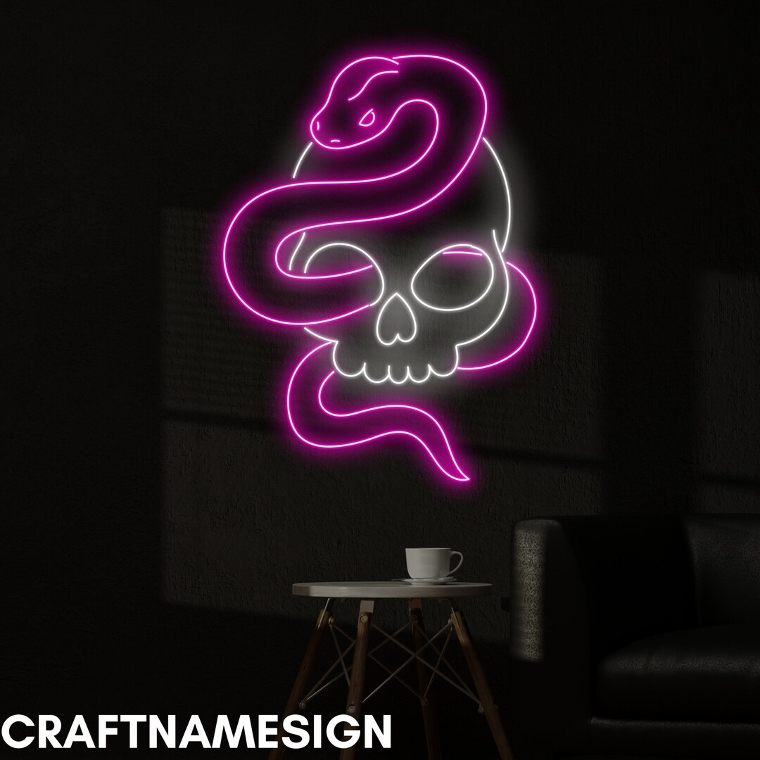 Snake Wrapping Around Skull Neon Sign, Snake Skull Led Sign, Custom ...