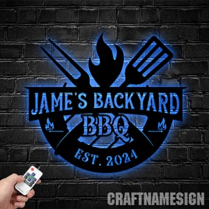Custom Backyard Grill Bar Metal Sign, BBQ Grilling Restaurant Led Sign ...