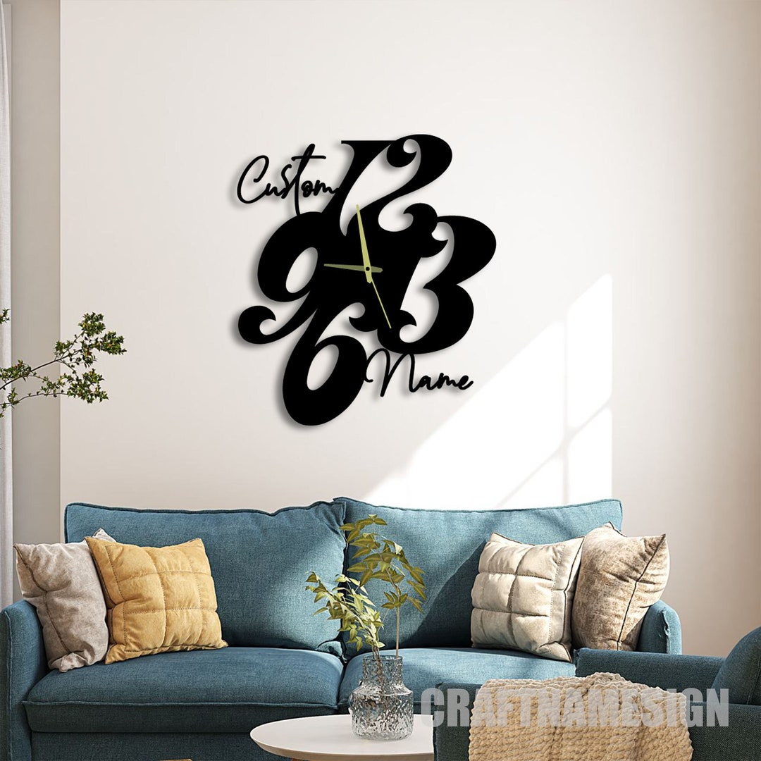 Custom Metal Wall Clock Number, Personalized Number Large Minimalist ...