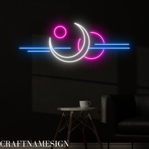 Crescent Moon Neon Sign, Planet Moon Led Sign, Custom Neon Sign ...