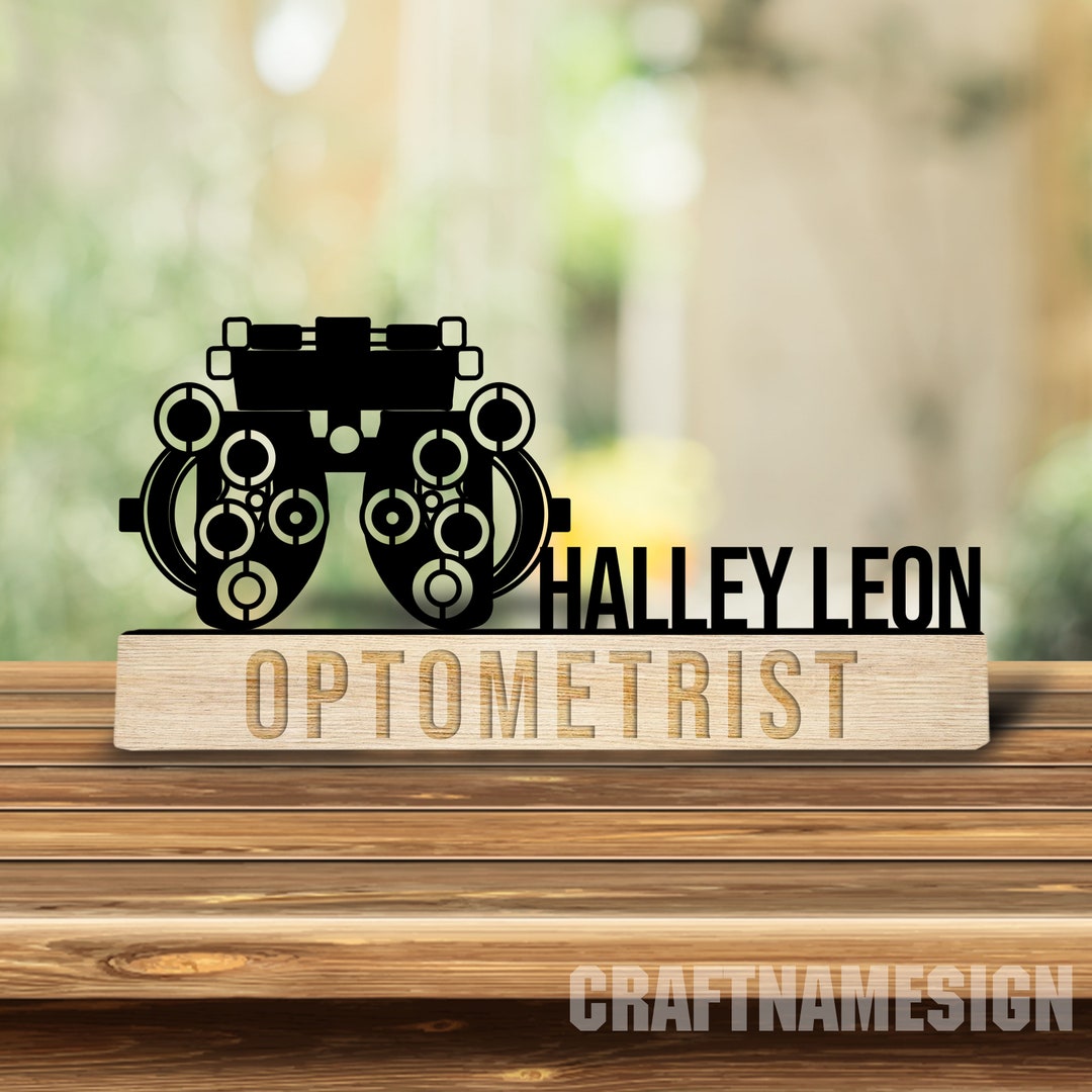 Custom Wooden Optometry Desk Name Plate, Optometrist Metal Nameplate ...