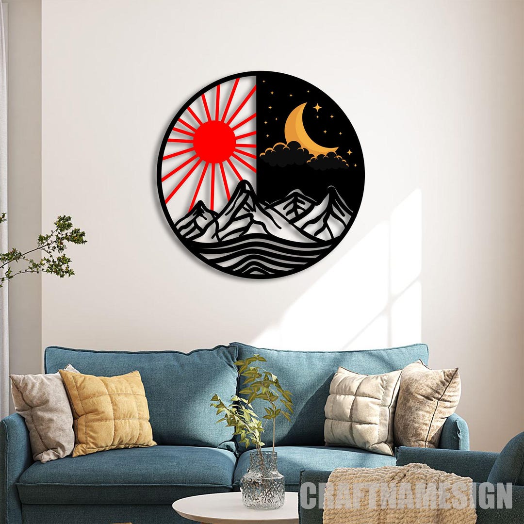 Moon Phase Metal Wall Art Led Light, Sun Moon Metal Sign, Custom Metal ...