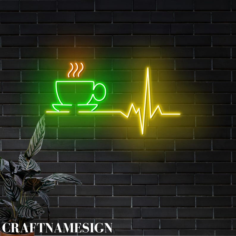 Coffee Heartbeat Neon Sign for Modern Coffee Shop Decor, Custom Neon ...