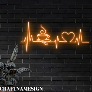 Modern Coffee Heartbeat Neon Light for Coffee Shop Decor, Custom Neon ...
