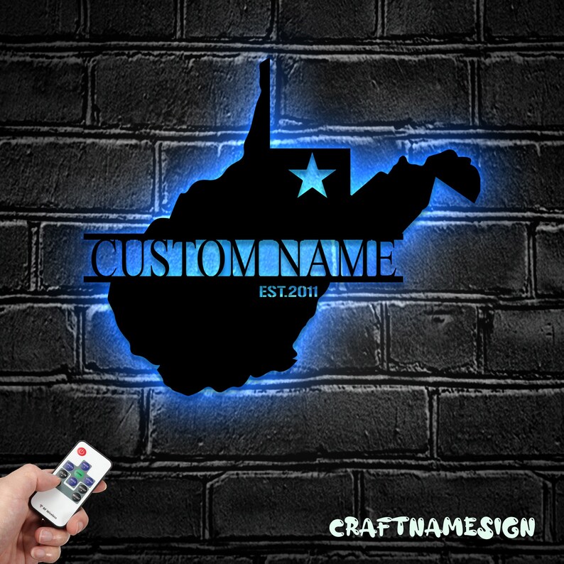 Custom West Virginia Map Metal Wall Art LED Lights Personalized West ...