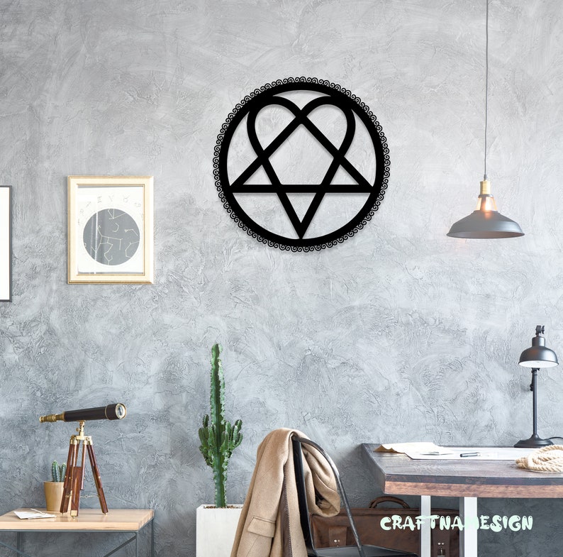 Heartagram Symbol Metal Wall Art LED Light Heart Pentagram - Etsy