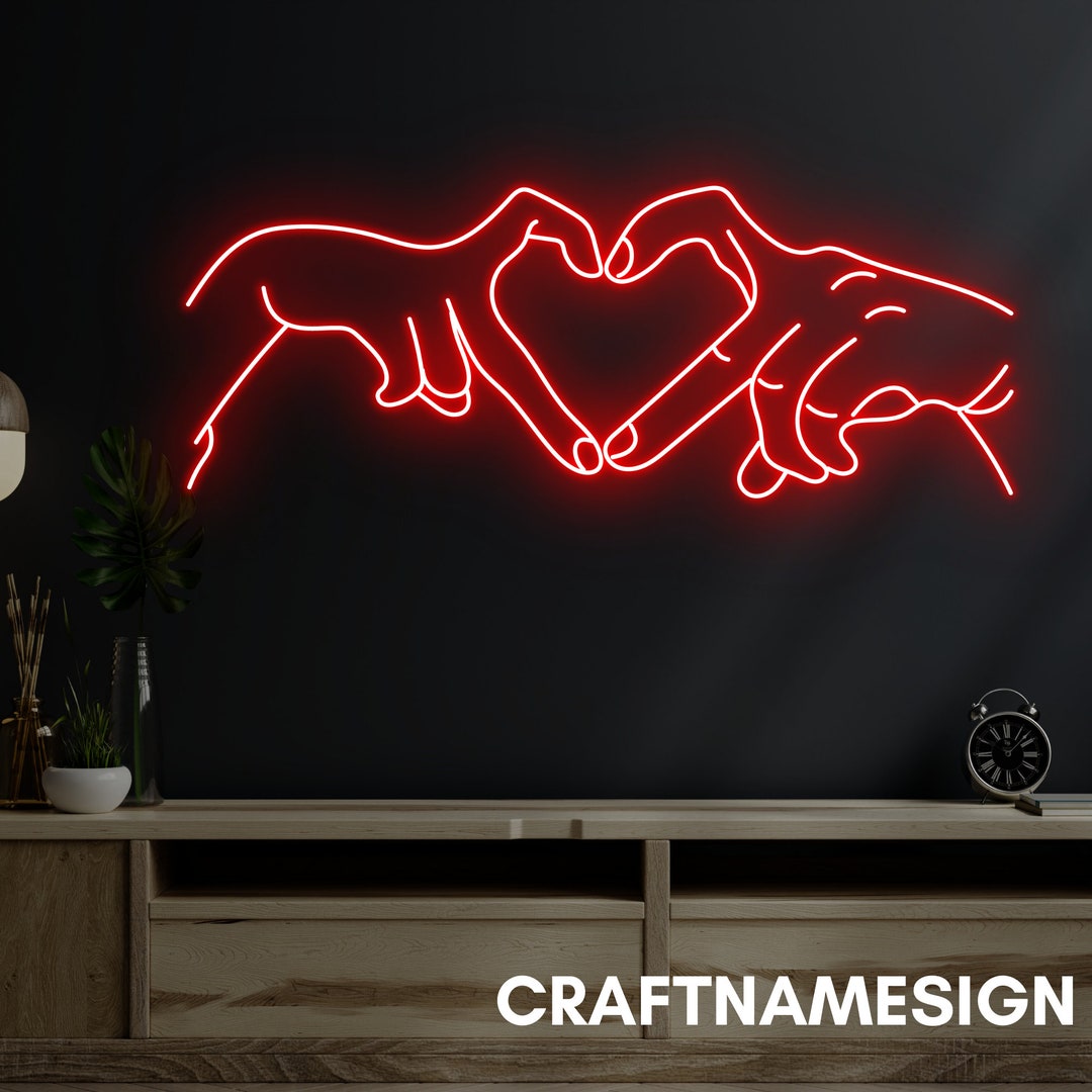 Hand Heart Neon Sign, Hand Heart Valentine Led Sign, Custom Neon Sign ...