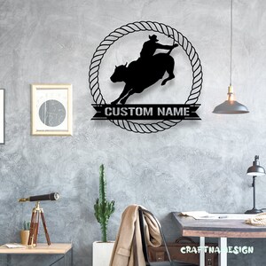 Custom Bull Rider Metal Wall Art LED Light | Personalized Rodeo Name ...