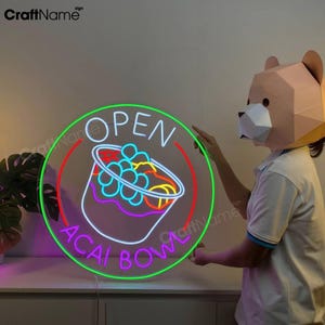 Open Acai Bowl Neon Led Light, Acai Led Sign, Brazilian Healthy Pure ...