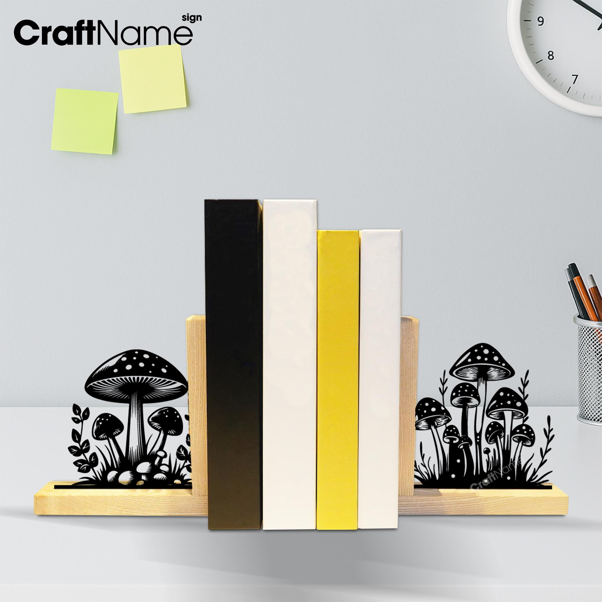 Mushroom Wooden Bookend, Forest Theme Book Holder for Book Nook Decor ...