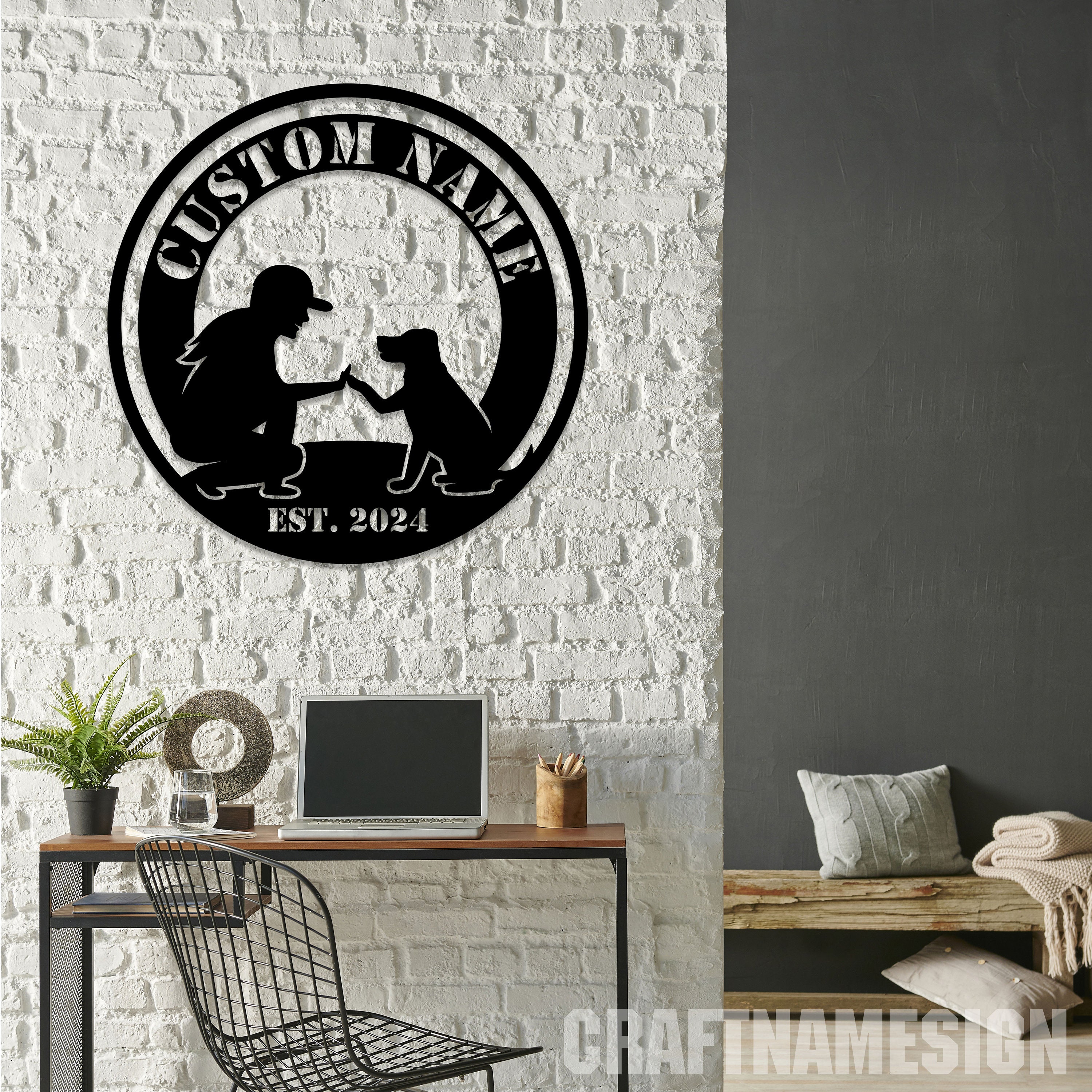 Custom Trainer Dog Metal Wall Art LED Light, Personalized Trainer Dog ...