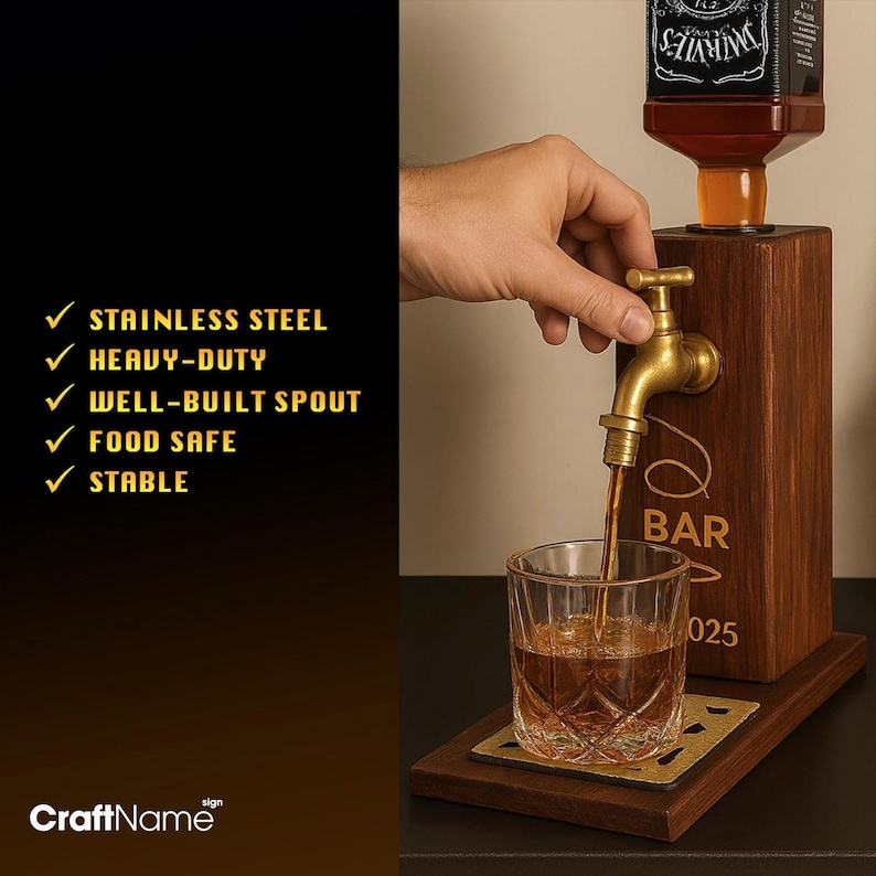 Personalized Name Wooden Whiskey Dispenser, Stylish Bourbon Home Bar ...