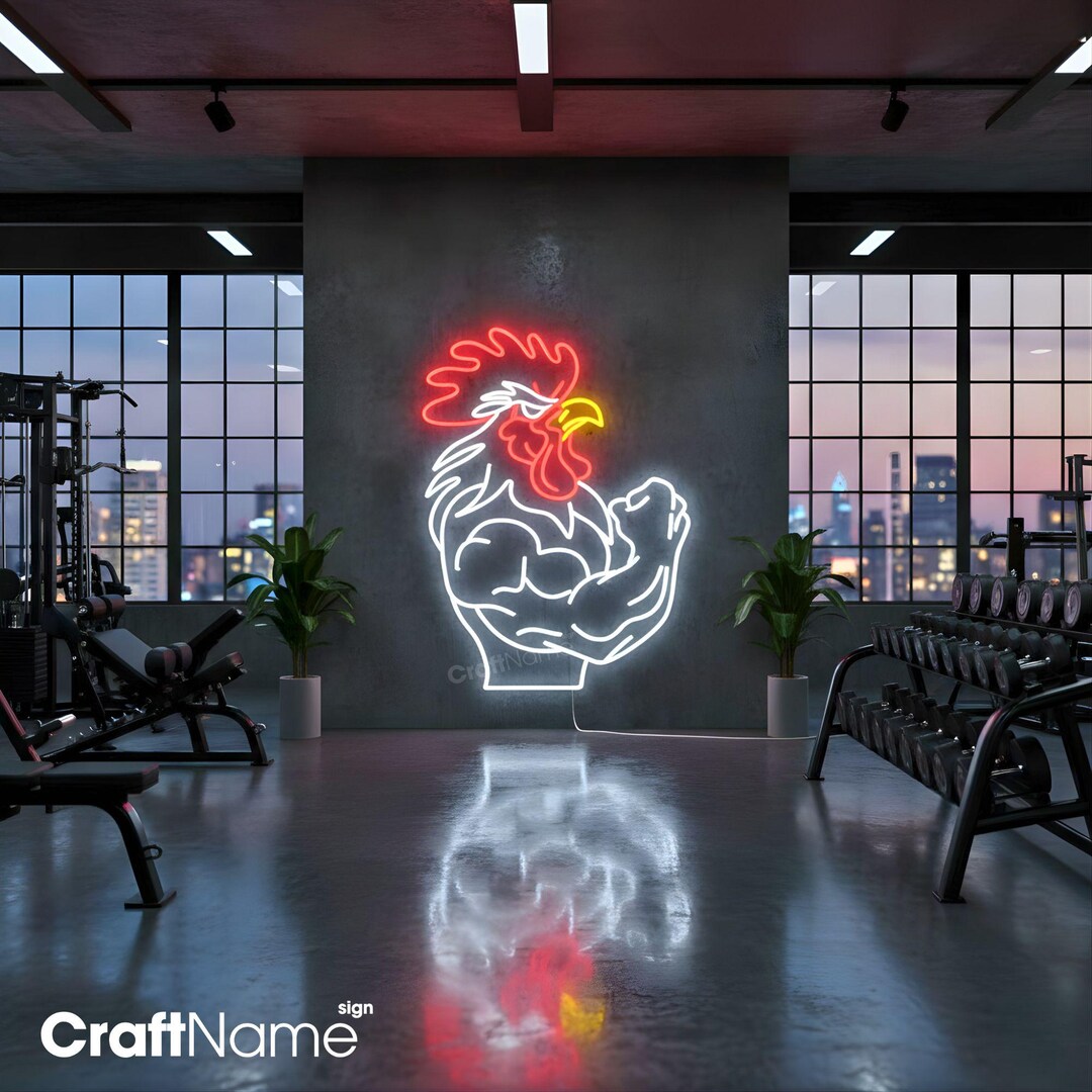 Muscle Rooster Neon Sign, Muscle Rooster Body Building Led Sign, Custom ...