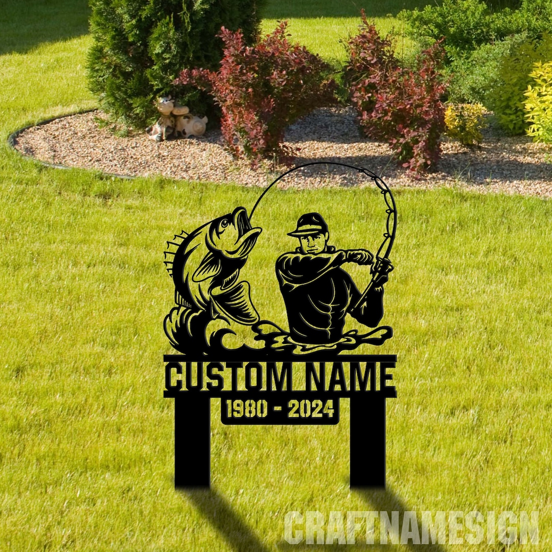 Custom Fishing Memorial Stake, Grave Marker Sign, Sympathy Plaque ...