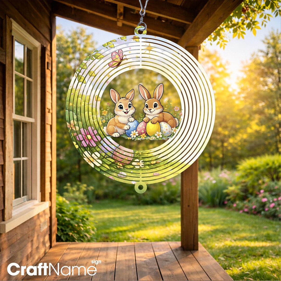 Bunny Wind Spinner, Cute Rabbit & Easter Eggs Metal Garden Spinner ...