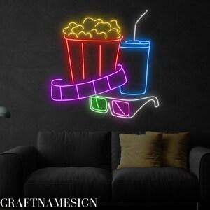 Popcorn Coke Neon Sign, Cinema Led Sign, Custom Neon Sign, Movie ...