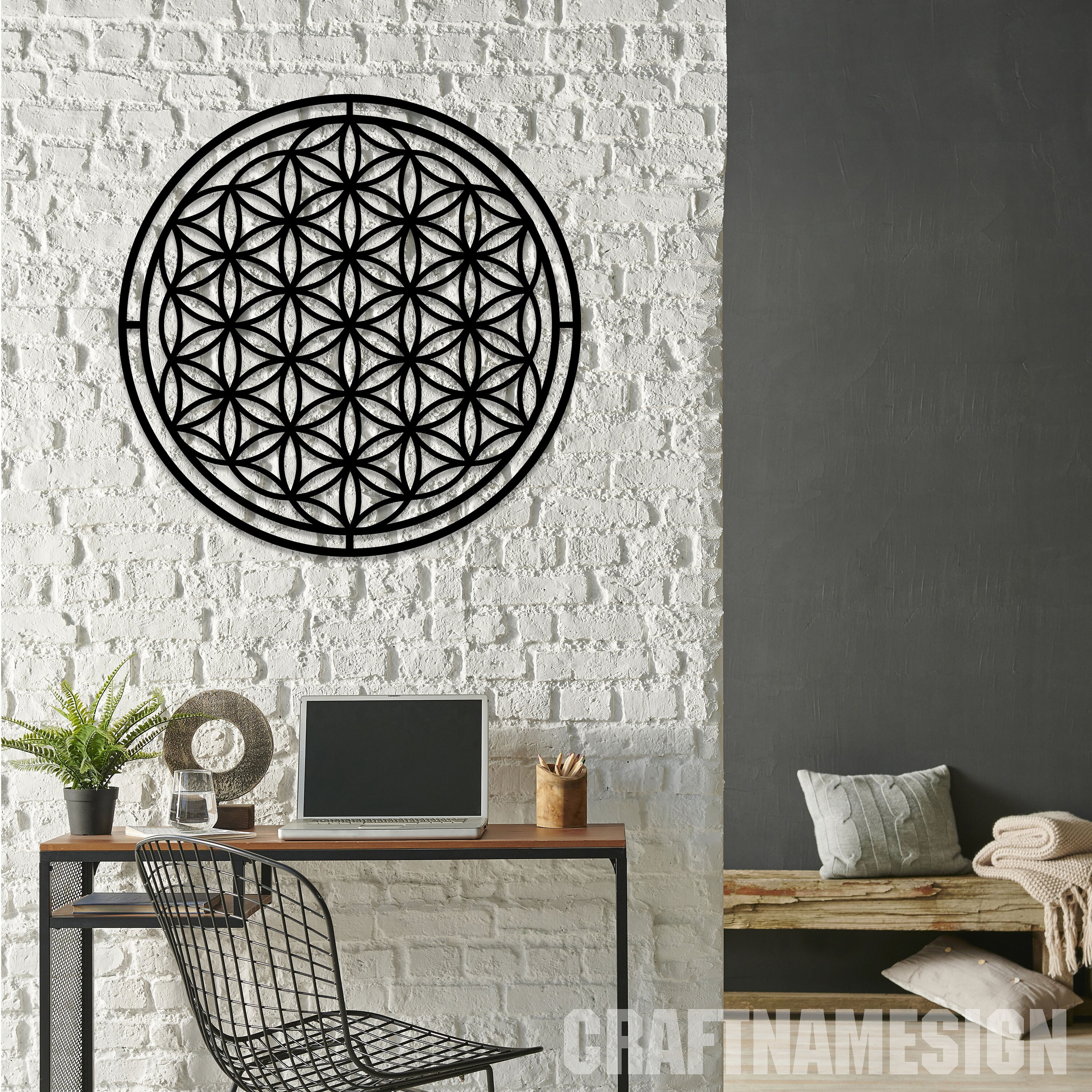 Sacred Geometry Metal Wall Art Led Light, Home Meditation Metal Yoga ...