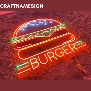 Large Burger Neon Sign, Burger Led Sign, Custom Neon Sign, Fast Food ...