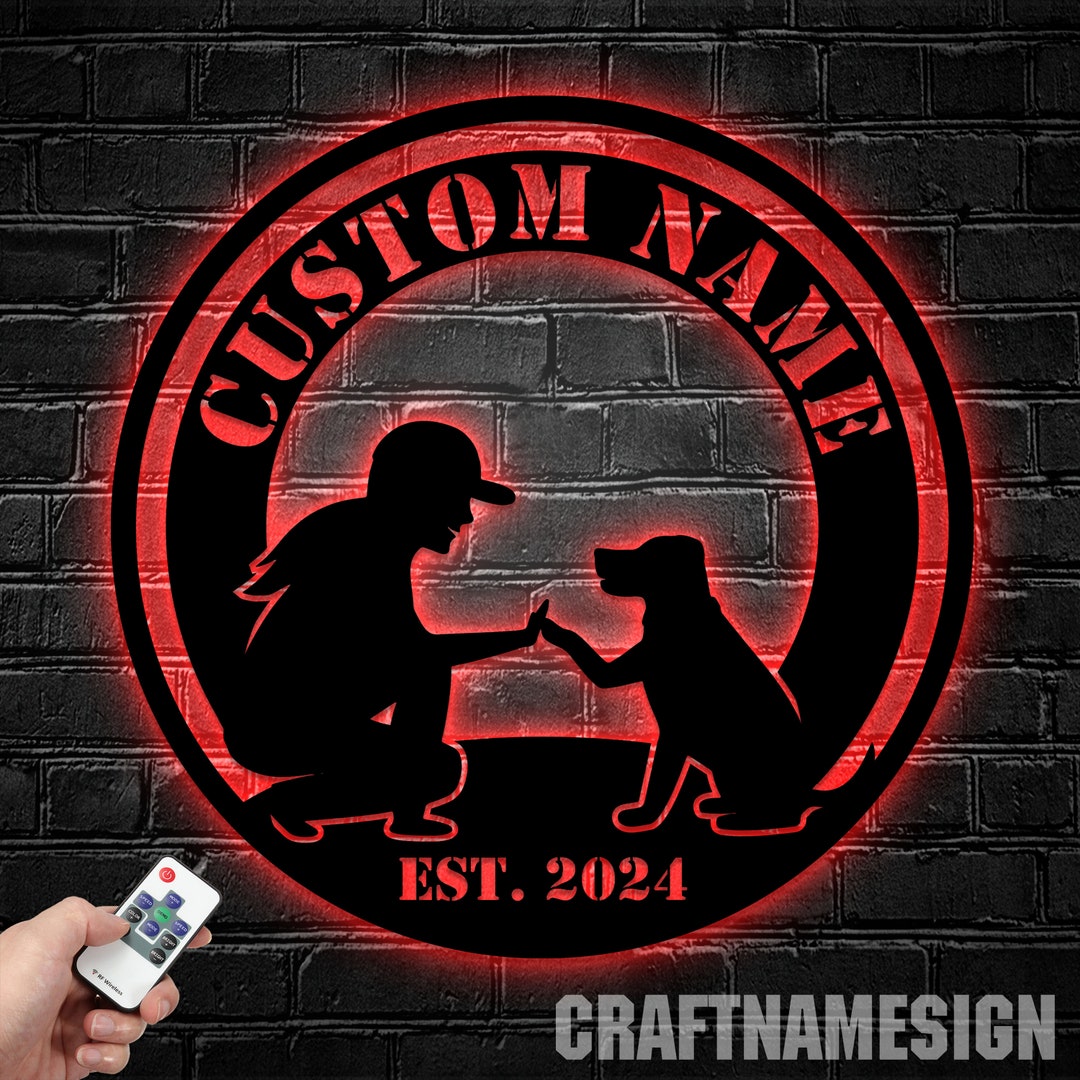 Custom Trainer Dog Metal Wall Art LED Light, Personalized Trainer Dog ...