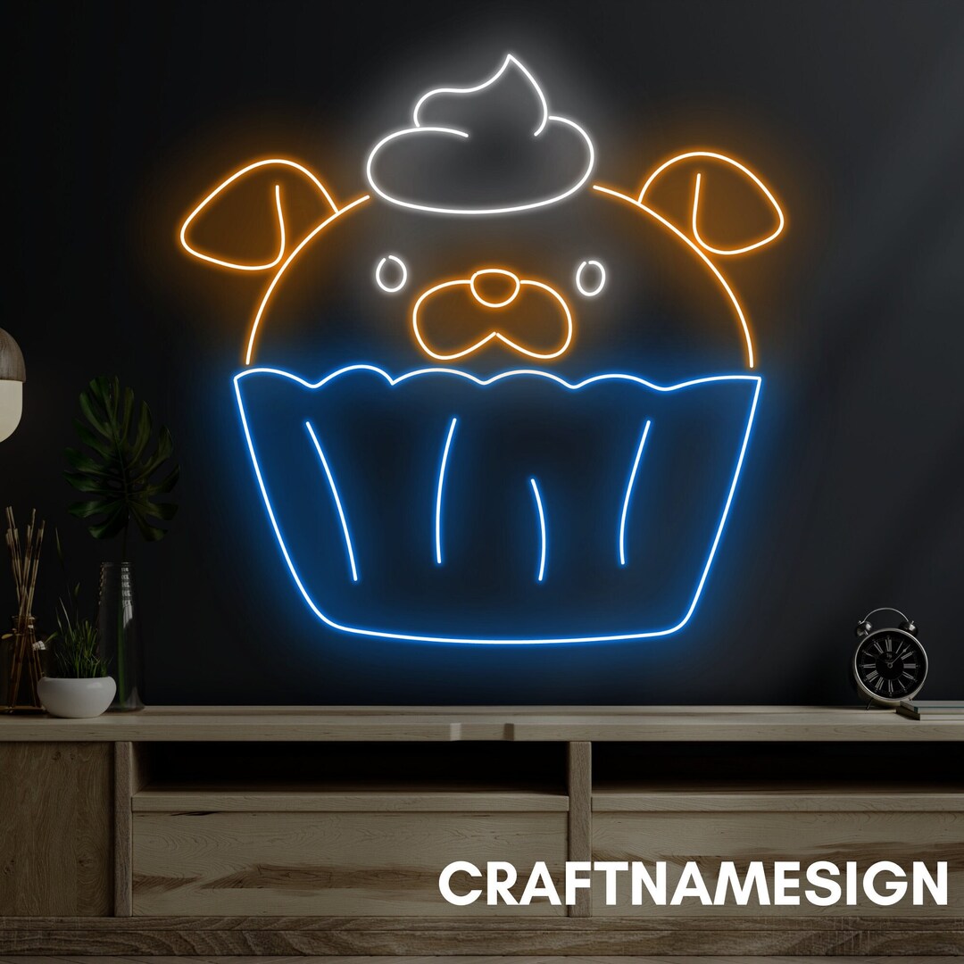Puppy Cake Neon Sign, Puppy Cupcake Led Sign, Custom Neon Sign, Cupcake ...