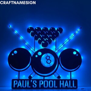 Custom Pool Hall Metal Wall Art With LED Light - Personalized Billiard ...