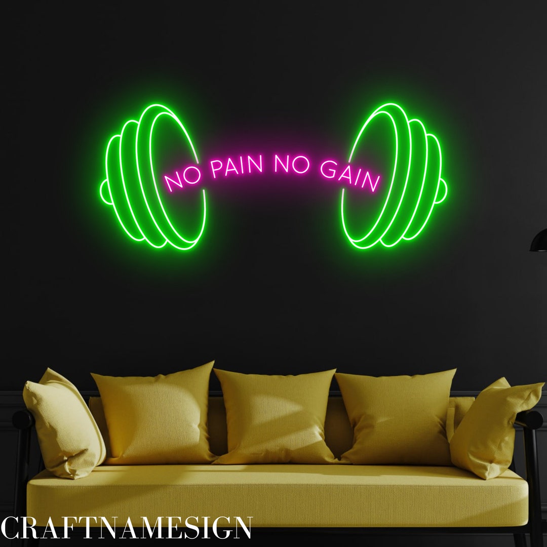No Pain No Gain Neon Sign, Weight Lifting Fitness Club Led Sign, Custom ...