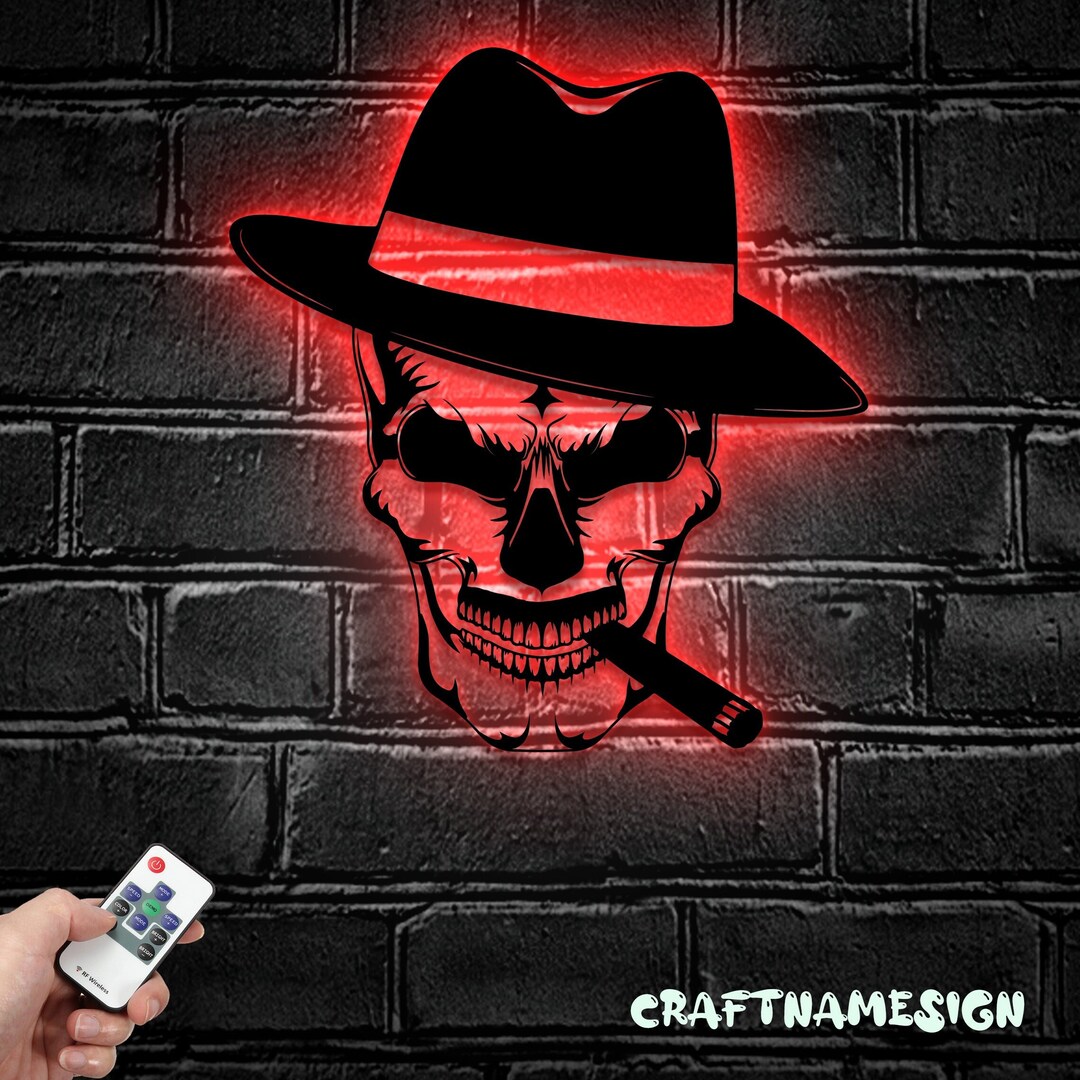 Gangter Sugar Skull Cigar Metal Wall Art LED Light Skull Smoking Cigar ...