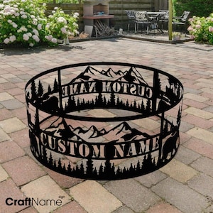 Custom Metal Fire Pit, Personalized Bear Design Fire Ring, Camping Camp ...