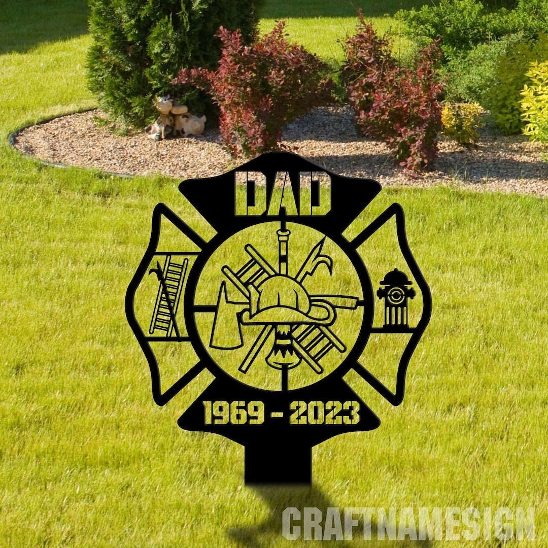 Custom Fire Fighter Fireman Memorial Metal Stake, Firefighter Memorial ...