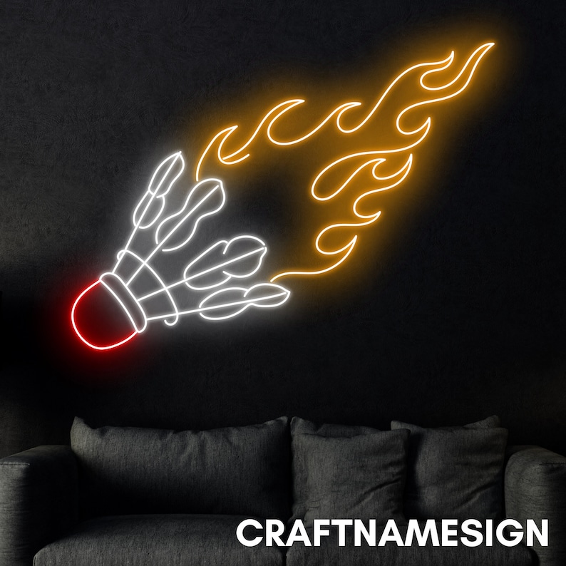 Badminton Fire Neon Sign, Fire Badminton Led Sign, Custom Neon Sign ...