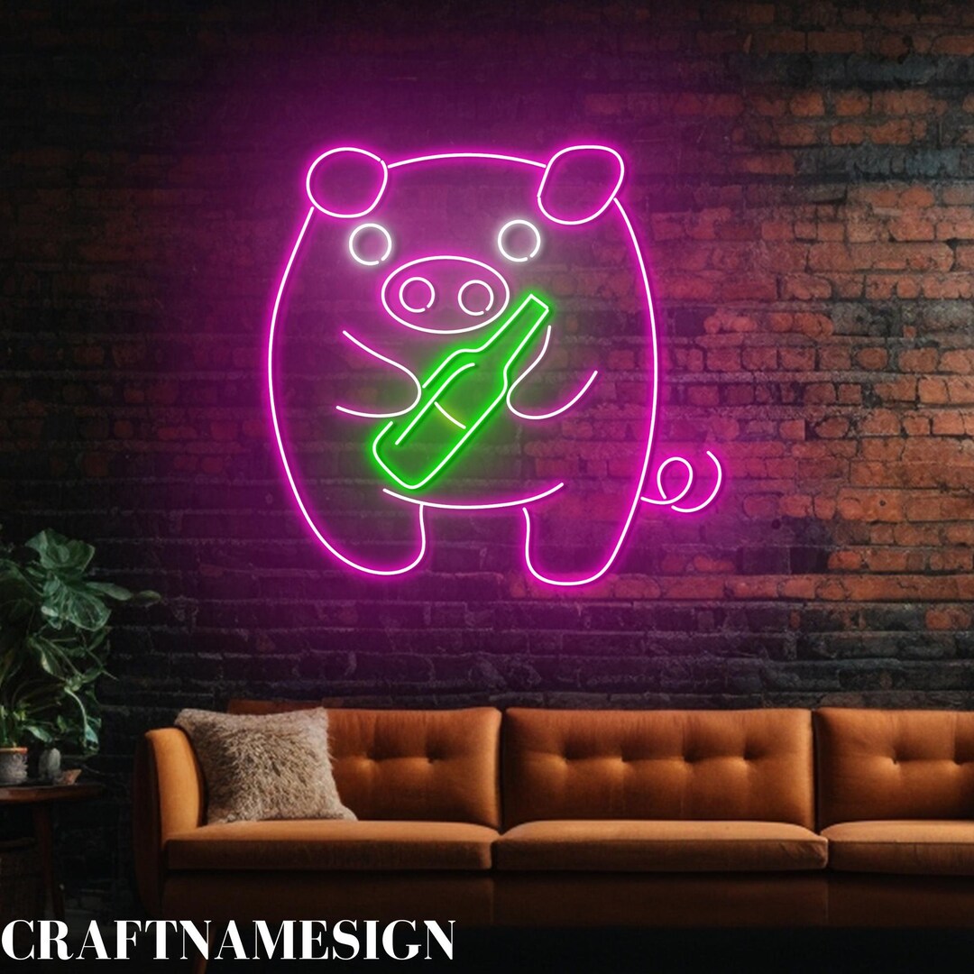 Pig Soju Neon Sign, Korean Pig Soju Led Sign, Custom Neon Sign, Korean ...