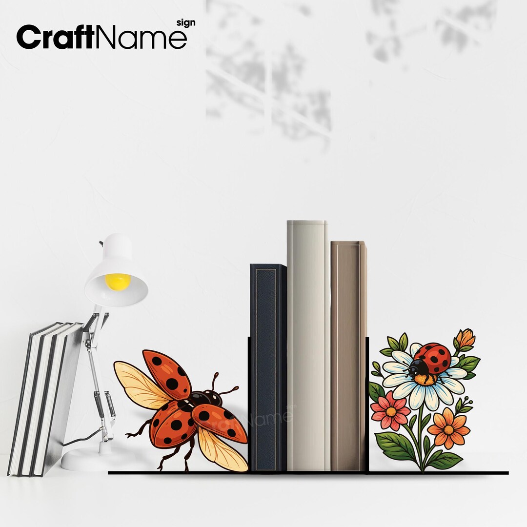 Ladybug and Floral Metal Bookends, Book Stopper Gift for Insect and ...