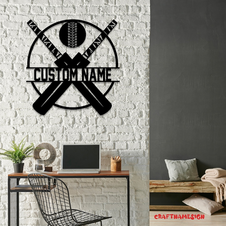 Custom Ball Cricket Bat Metal Wall Art LED Light - Personalized Cricket ...