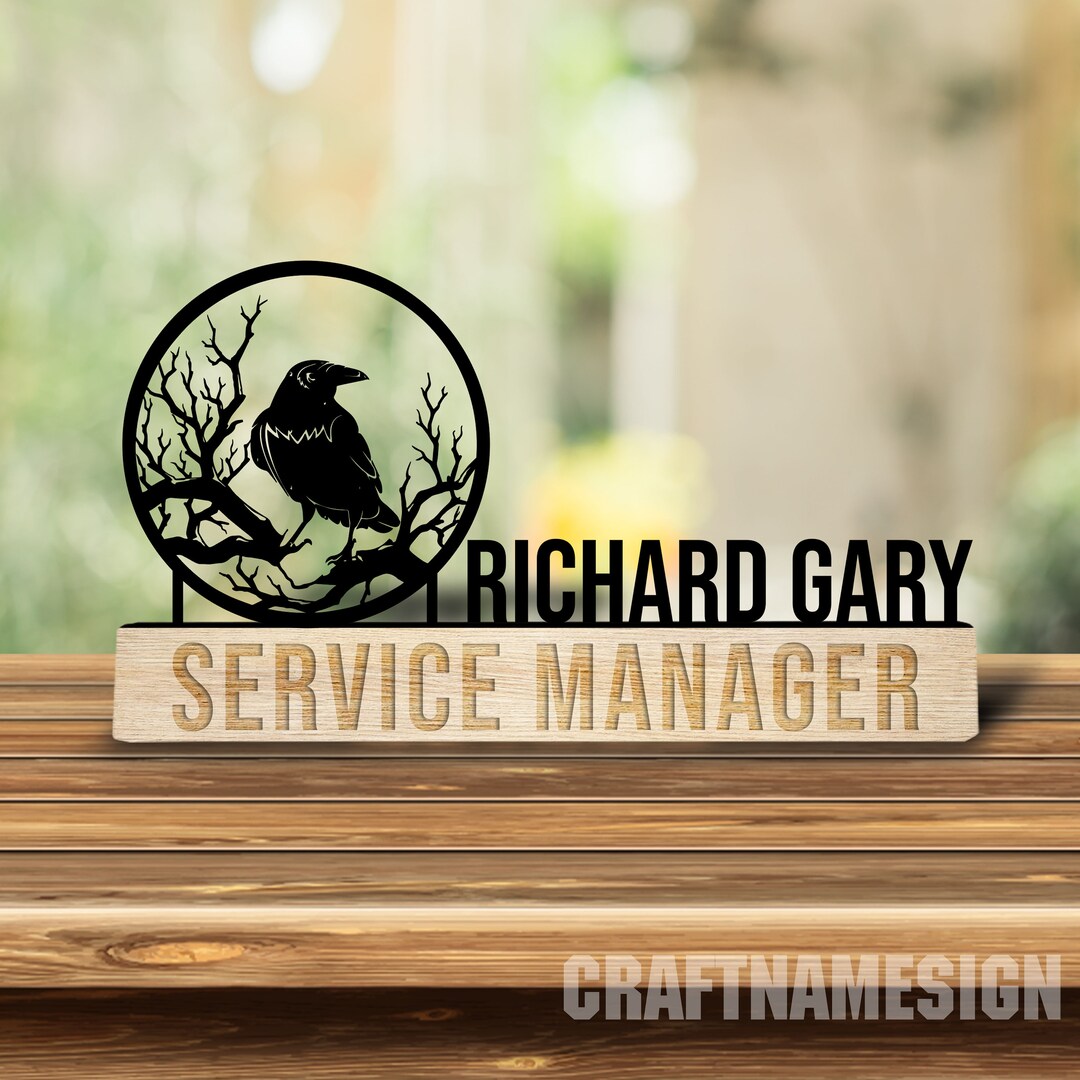 Custom Wooden Desk Name Plate for Raven Lovers, Raven Metal Nameplate ...