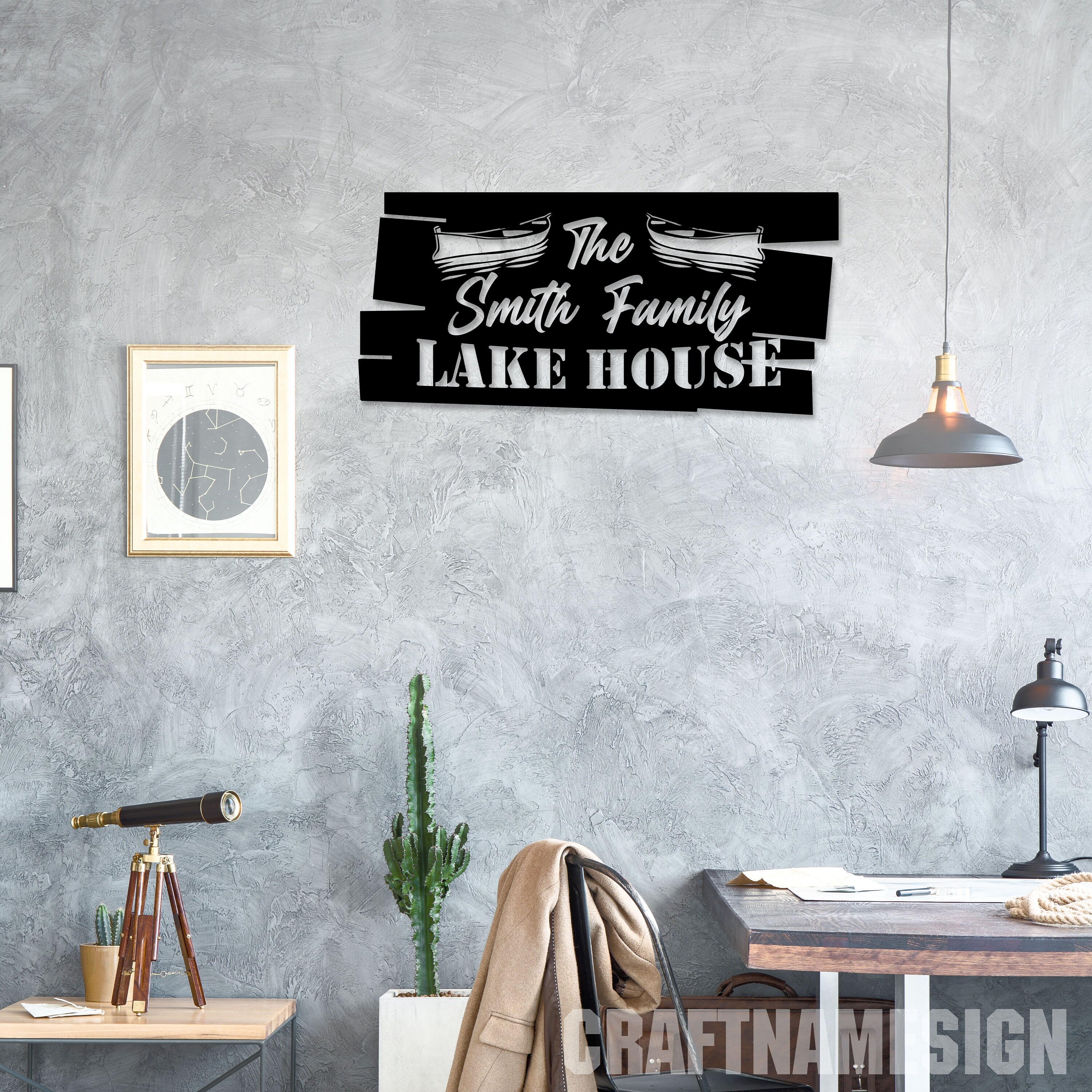 Custom Lake House Metal Wall Art LED Light Personalized Lake Boat Scene ...