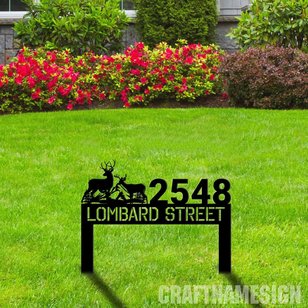 Custom Deer Hungting Metal Adress Sign With Stakes, Home Address Sign ...