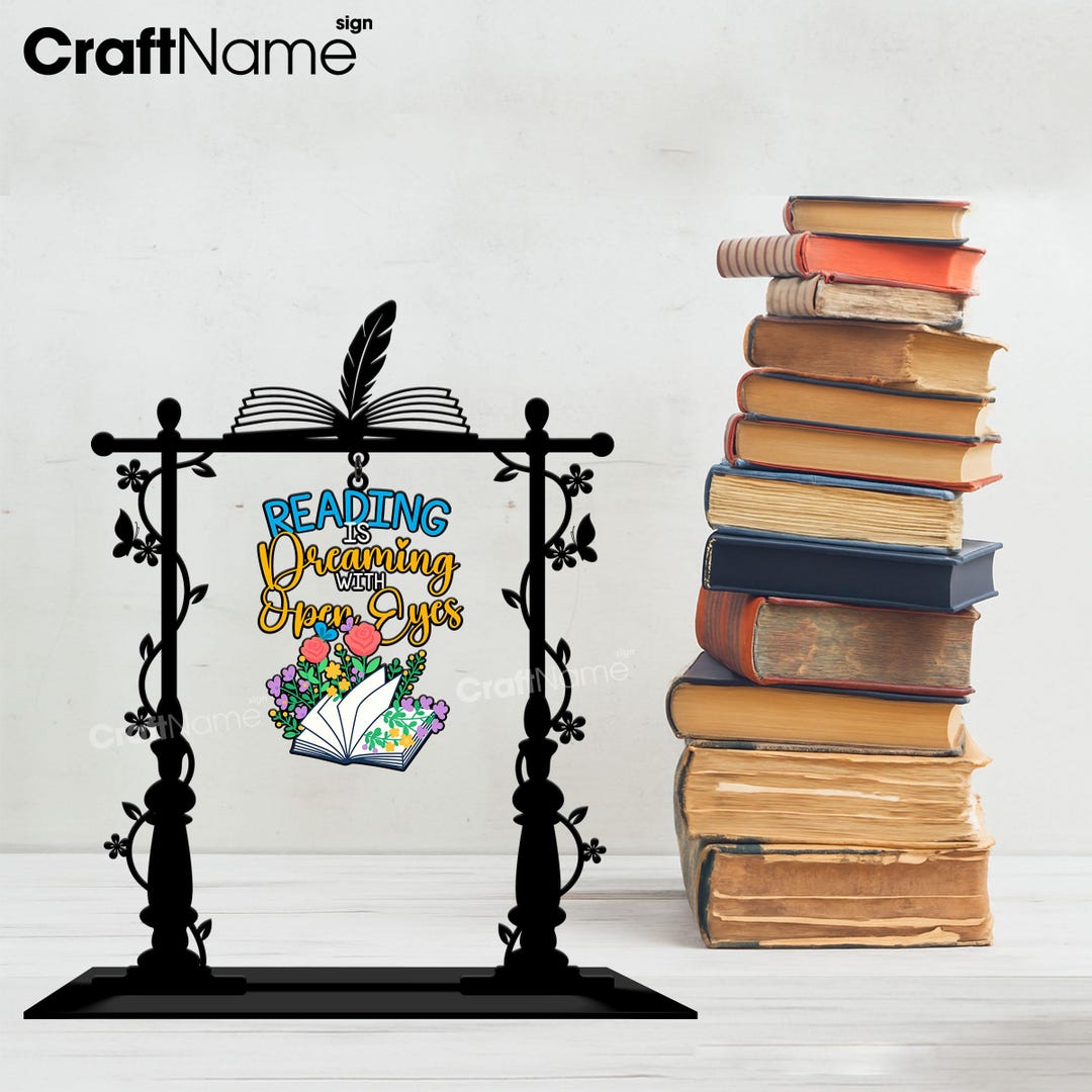 Library Sign With Metal Stand, Floral Book Mini Signpost for Reading ...