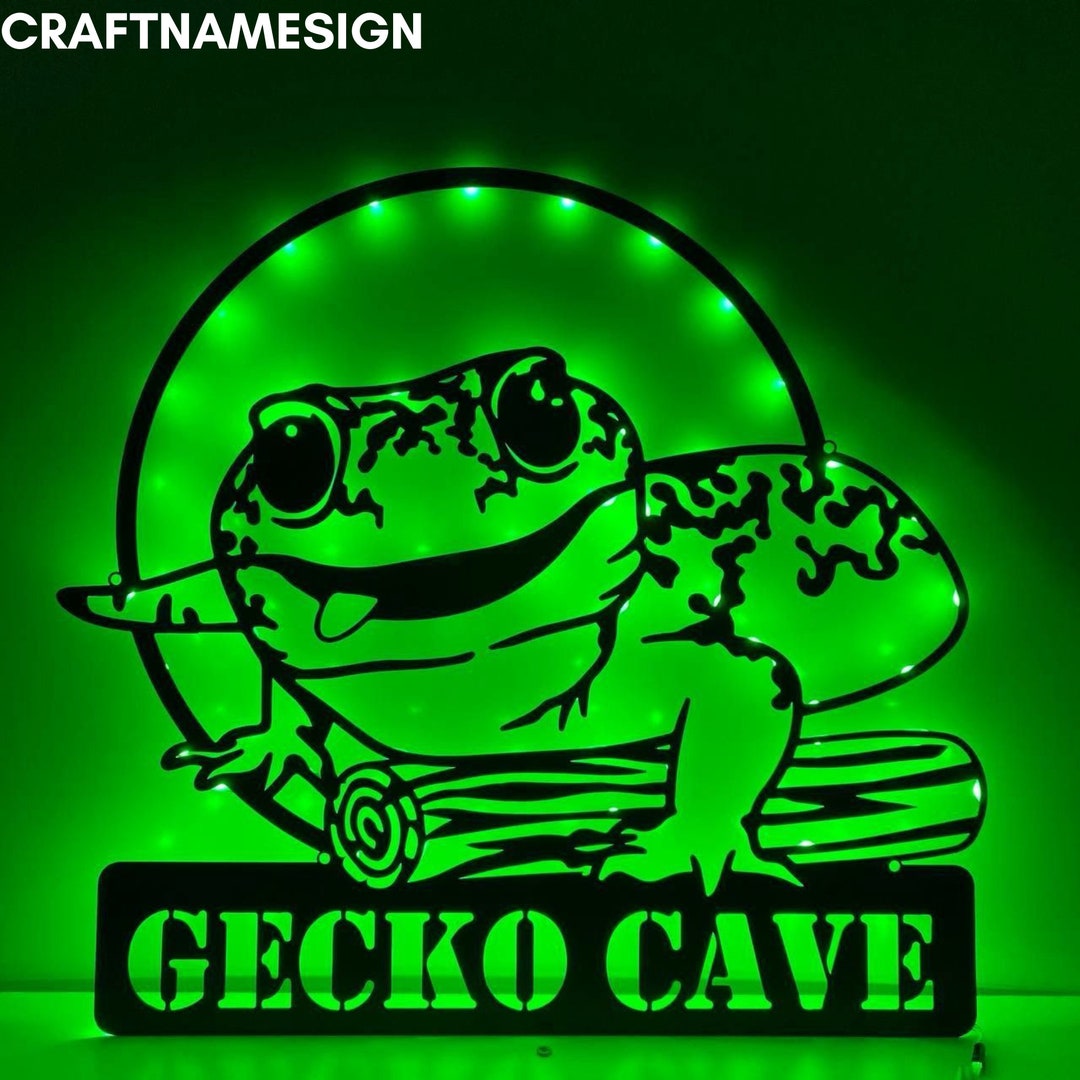 Custom Gecko Cave Metal Sign, Gecko Led Sign, Personalized Lizard Lover ...