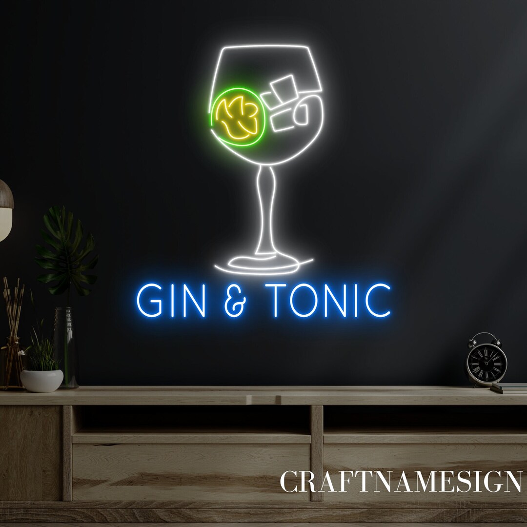 Gin & Tonic Neon Sign, Gin Tonic Led Sign, Custom Neon Sign, Cocktail ...