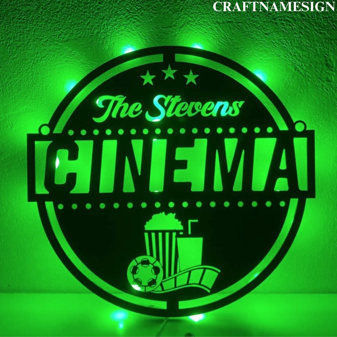 Custom Cinema Movie Theater Metal Wall Art LED Light - Personalized ...